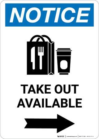 Notice: Take Out Available Right with Icon Portrait - Wall Sign