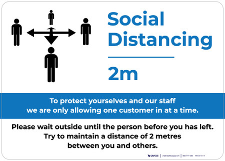 Social Distancing 2m One Customer At A Time with Icon Blue Landscape ...