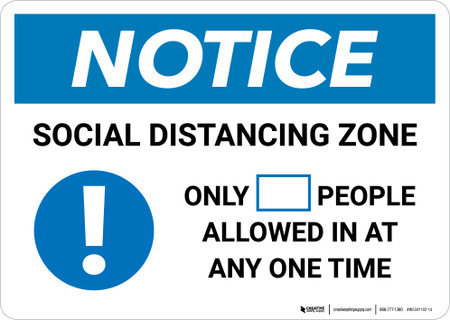 Notice: Social Distancing Zone with Icon Landscape - Wall Sign