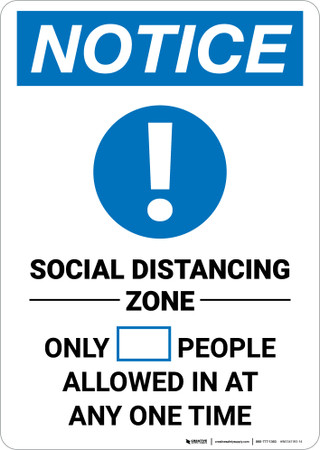 Notice: Social Distancing Zone with Icon Portrait - Wall Sign