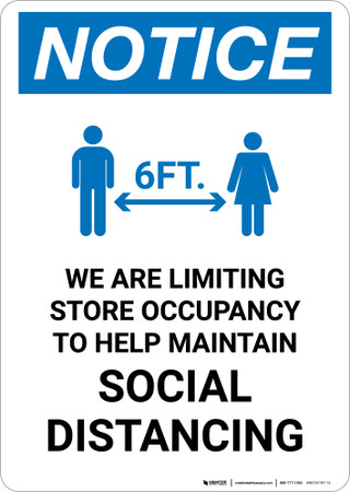Notice: We Are Limiting Store Occupancy with Icon Portrait - Wall Sign