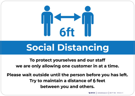 Social Distancing 6ft One Customer At A Time with Icon Blue Landscape ...
