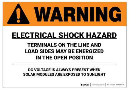 Warning: Electrical Shock Hazard/DC Voltage - Wall Sign