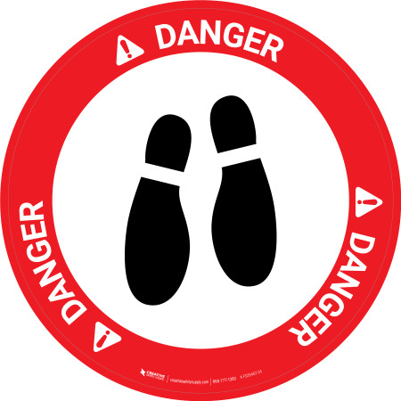Danger: Shoe Print Down OSHA Circular - Floor Sign