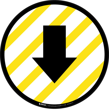Down Arrow Yellow and White Circular - Floor Sign