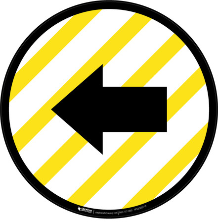Left Arrow Yellow and White Circular - Floor Sign