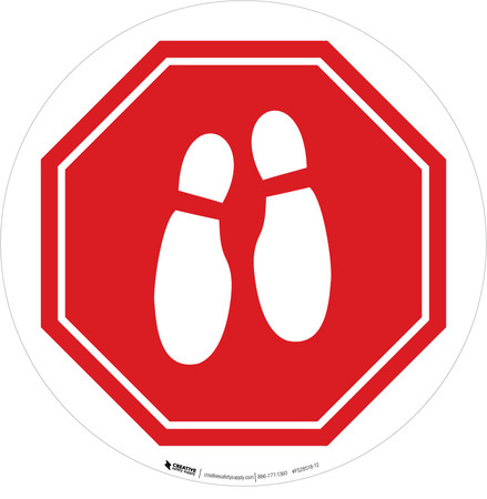 Shoe Print Down Stop Circular v2 - Floor Sign | Creative Safety Supply