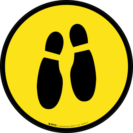 Shoe Print Down Yellow Circular v2 - Floor Sign