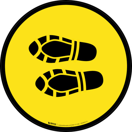Shoe Print Left Yellow Circular - Floor Sign