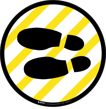 Shoe Print Left Yellow and White Circular v2 - Floor Sign