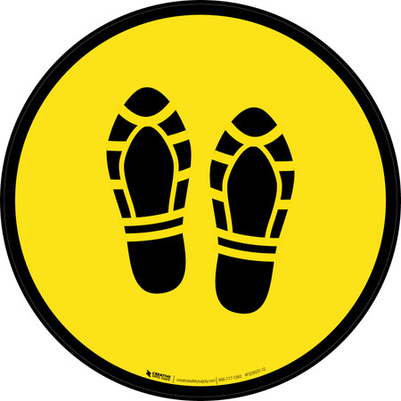 Shoe Print Up Yellow Circular - Floor Sign