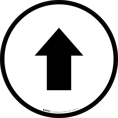 Up Arrow Black Circular - Floor Sign