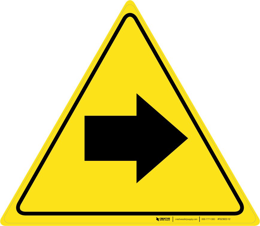 Yellow Triangle Sign Pointing Right Yellow Road Warning Sign Svg ,turn