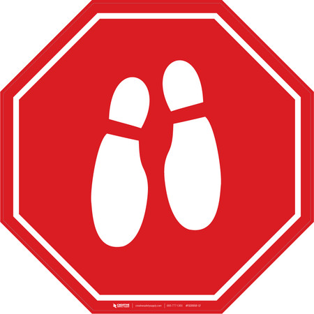 Shoe Print Down Red Stop v2 - Floor Sign