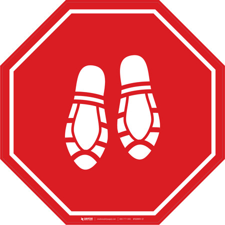 Shoe Print Down Red Stop - Floor Sign