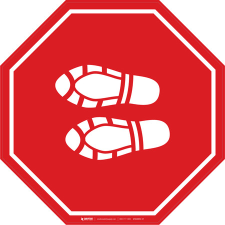 Shoe Print Left Red Stop - Floor Sign
