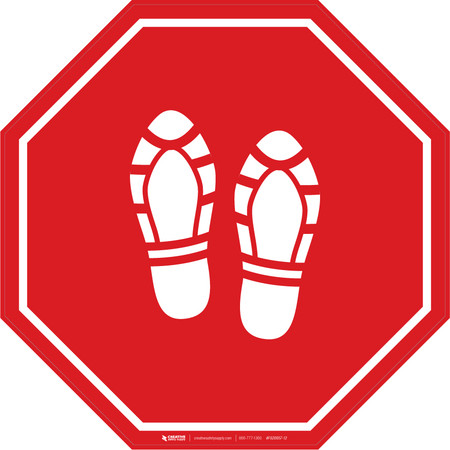 Shoe Print Up Red Stop - Floor Sign