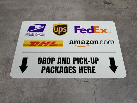 Drop And Pick-Up Packages Here Down Arrows with Logos Landscape - Floor ...