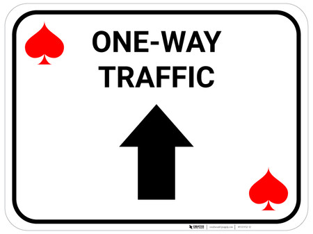 One Way Traffic Up Arrow Red Spades - Rectangle Casino - Floor Sign
