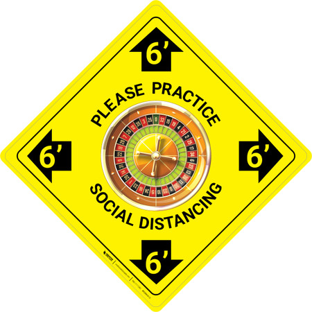 Please Practice Social Distancing - Roulette Emoji - Yellow - Floor Sign