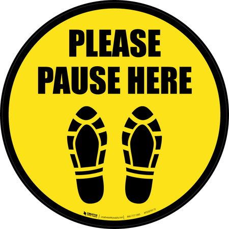 Please Pause Here Shoe Prints Black Border Circular - Floor Sign
