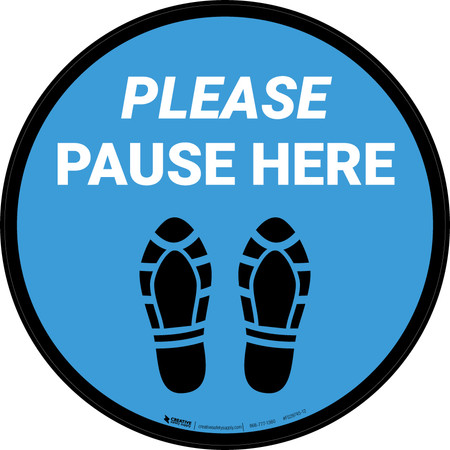 Please Pause Here Shoe Prints Blue Circular - Floor Sign