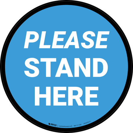 Please Stand Here Blue Circular - Floor Sign