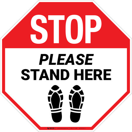 STOP Please Stand Here Shoe Prints Stop - Floor Sign