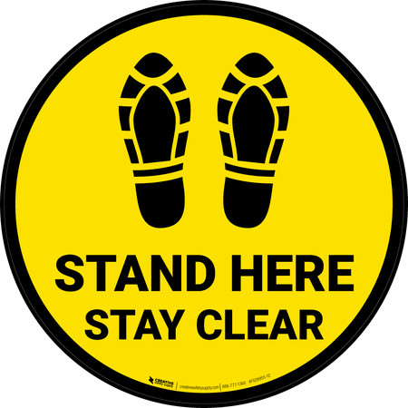 Stand Here Stay Clear Shoe Prints Yellow Circular - Floor Sign ...