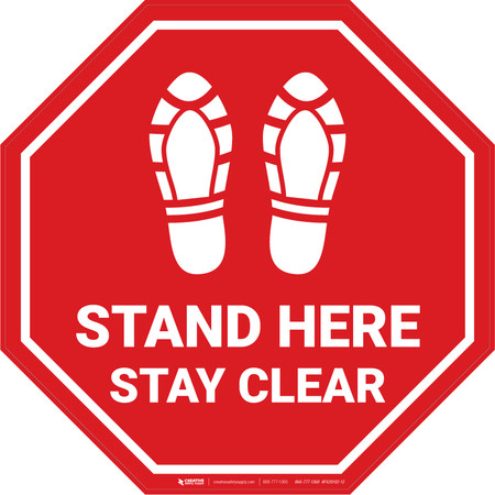 Stand Here Stay Clear Shoe Prints Stop - Floor Sign | Creative Safety ...