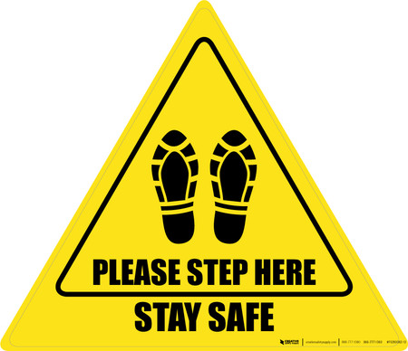 Please Step Here Stay Safe Shoe Prints Triangle - Floor Sign