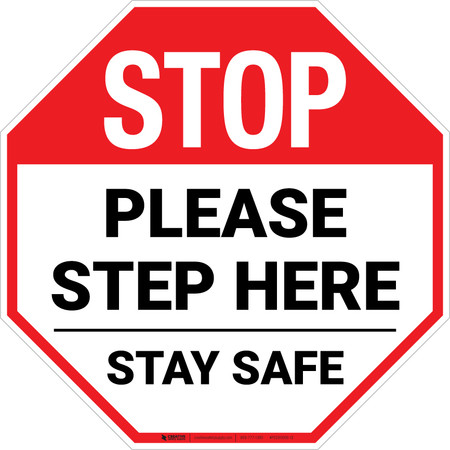 STOP: Please Step Here Stay Safe Stop - Floor Sign