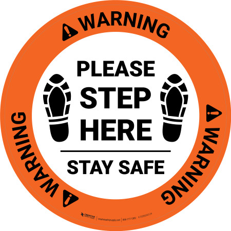 Warning: Please Step Here Stay Safe Shoe Prints Circular - Floor Sign