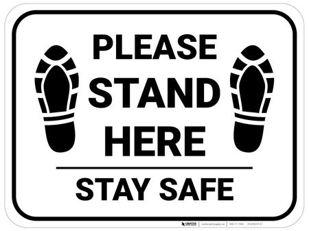 Please Stand Here Stay Safe Shoe Prints Rectangle - Floor Sign ...
