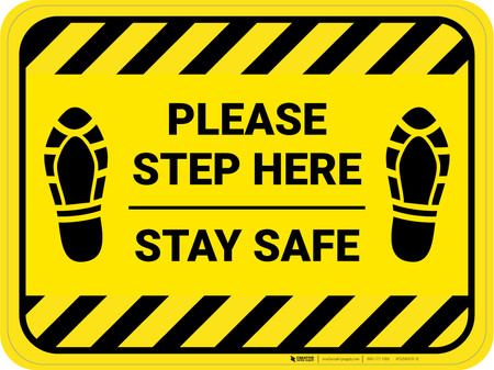 Please Step Here Stay Safe Shoe Prints Hazard Stripes Rectangle - Floor ...