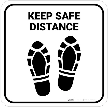 Keep Safe Distance Shoe Prints Square - Floor Sign