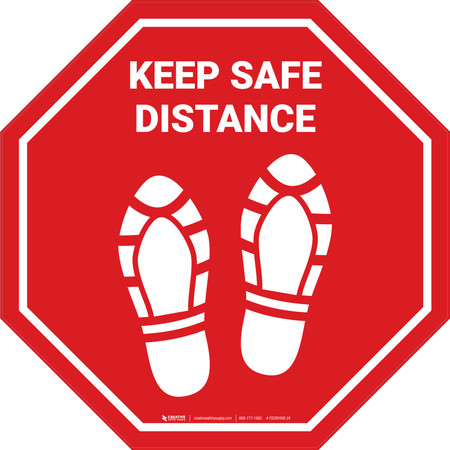 Keep Safe Distance Shoe Prints STOP - Floor Sign