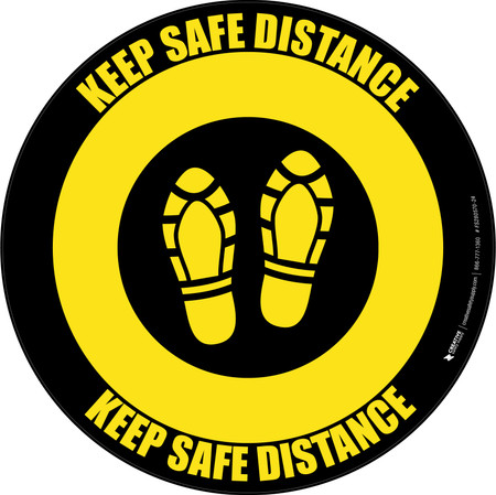 Keep Safe Distance Shoe Prints Yellow Black Circular - Floor Sign ...