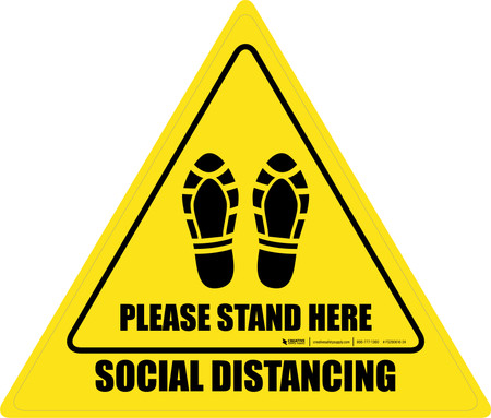 Social Distancing Please Stand Here Shoe Prints Triangle - Floor Sign ...