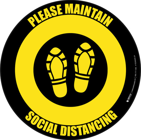Social Distancing Shoe Prints Yellow Black Circular - Floor Sign