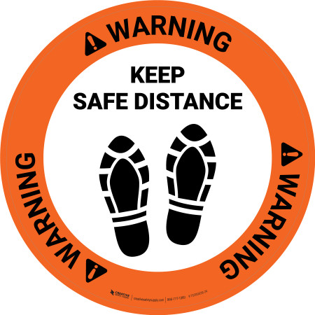 Warning: Keep Safe Distance Shoe Prints Circular - Floor Sign