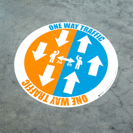 One Way Traffic - Multiple Arrows with Icon - Floor Sign