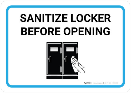 Sanitize Locker Before Opening with Icon Landscape - Wall Sign