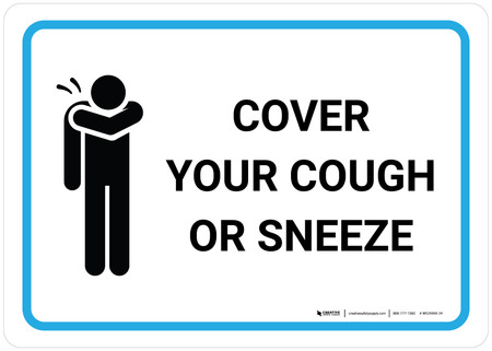 Cover Your Cough Or Sneeze with Icon Landscape - Wall Sign