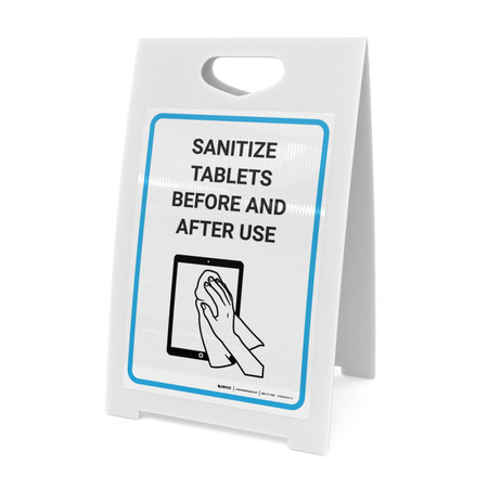 Sanitize Tablets Before And After Use with Icon - A-Frame Sign