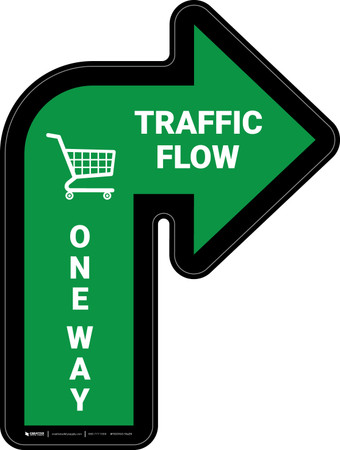 Traffic Flow One Way Arrow With Grocery Cart Icon Green (Right) - Floor ...