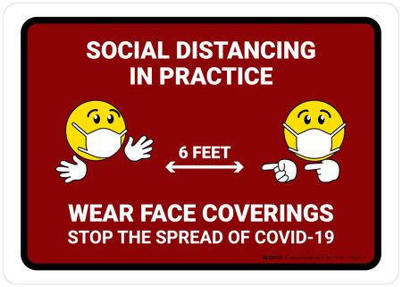 Social Distancing In Practice with Emojis Red Landscape - Wall Sign