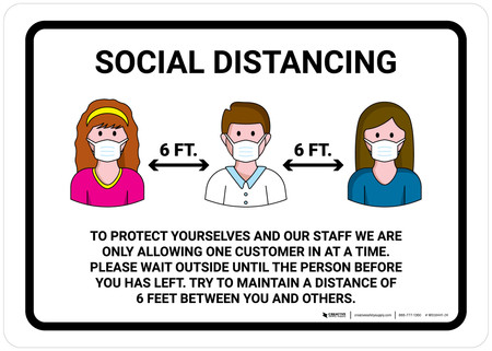 Social Distancing One Customer At A Time with Icons Landscape - Wall Sign