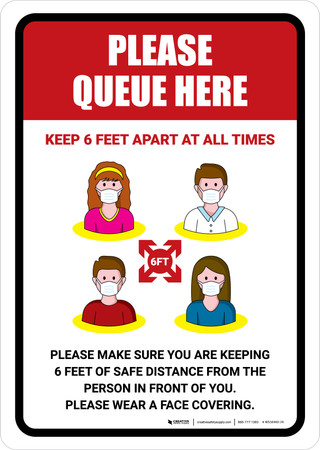 Please Queue Here with Icons Portrait - Wall Sign