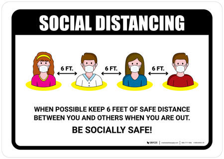 Social Distancing Keep 6 Feet When Possible with Icons Landscape - Wall ...